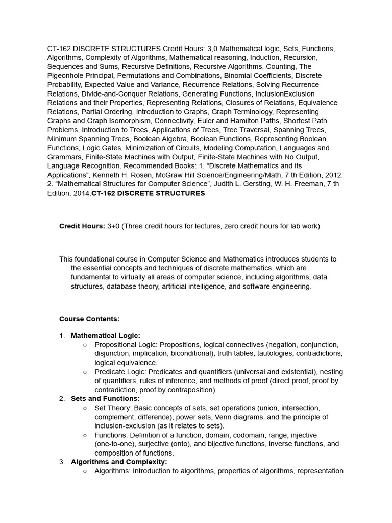 Discrete Structures Course Overview | PDF | Function (Mathematics ...