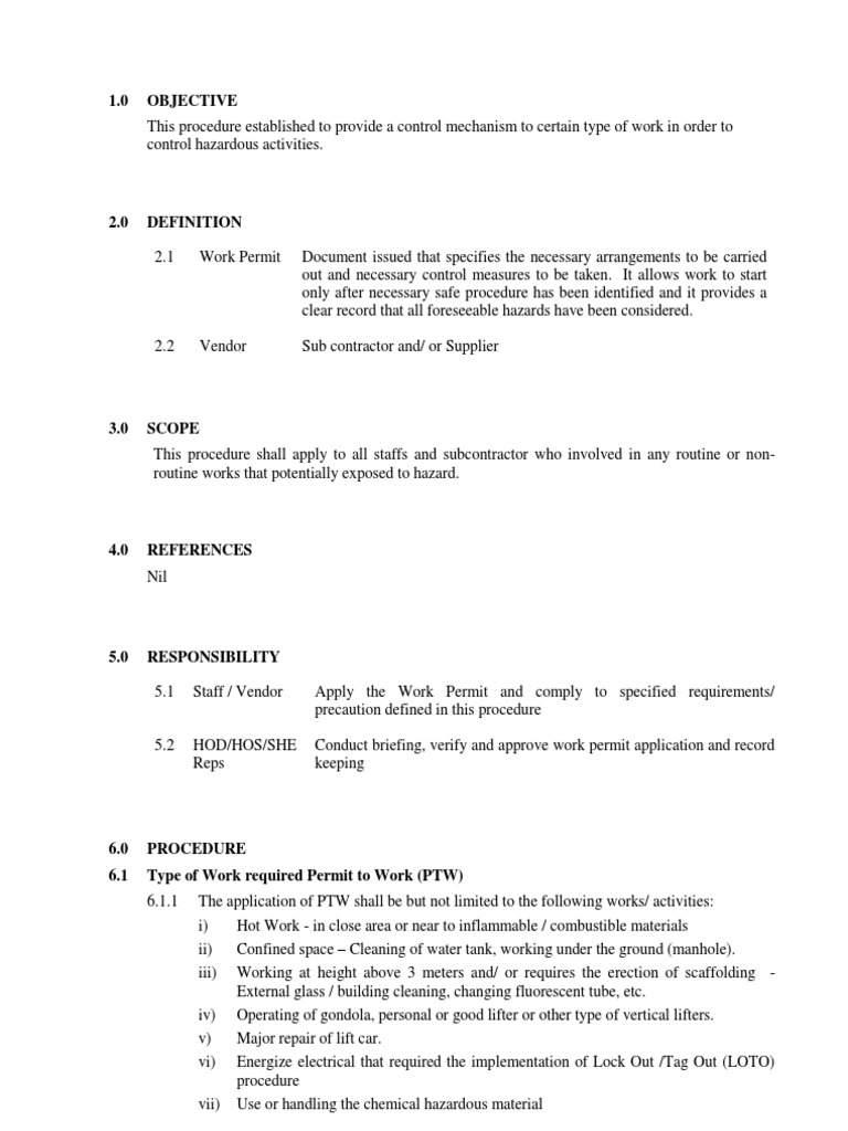 PTW Procedure | PDF | Personal Protective Equipment | Safety