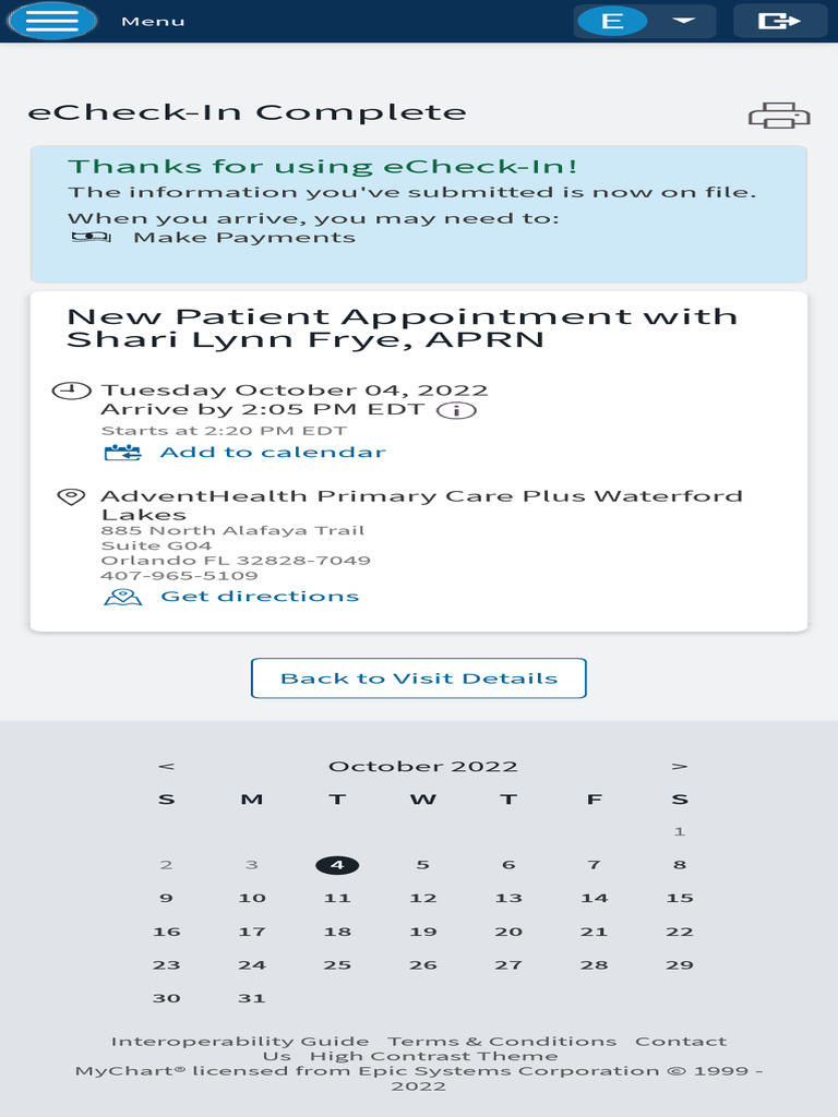 MyChart - ECheck-In Complete | PDF
