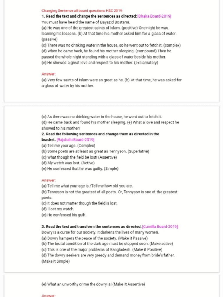 Changing Sentence 2019-2016 | PDF
