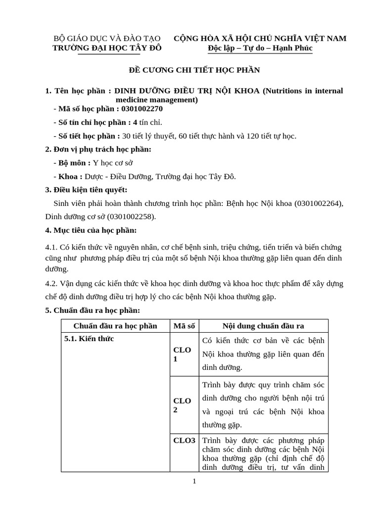 de Cuong Chi Tiet Dinh Duong Dieu Tri Noi Khoa - CNDD 2025 | PDF