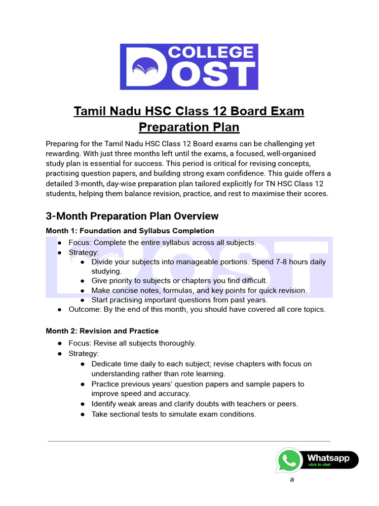 Tamil Nadu HSC Class 12 Board Exam Preparation Plan | PDF | Multiple ...
