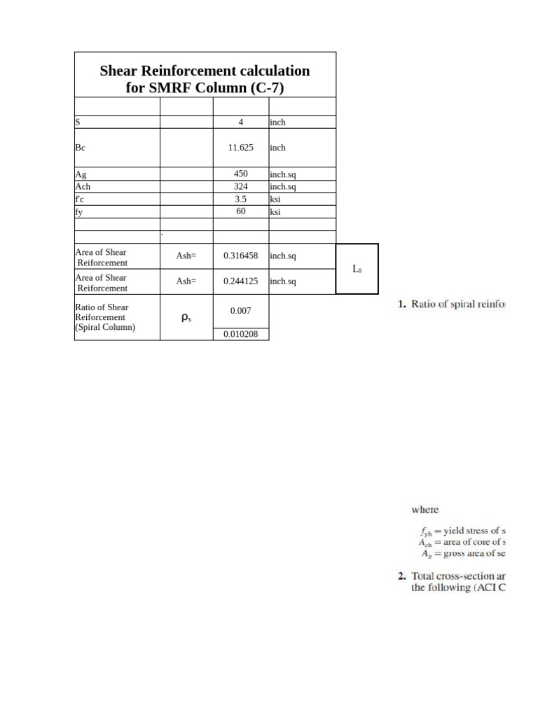 Shear Reinforcement Calculation for SMRF Column | PDF
