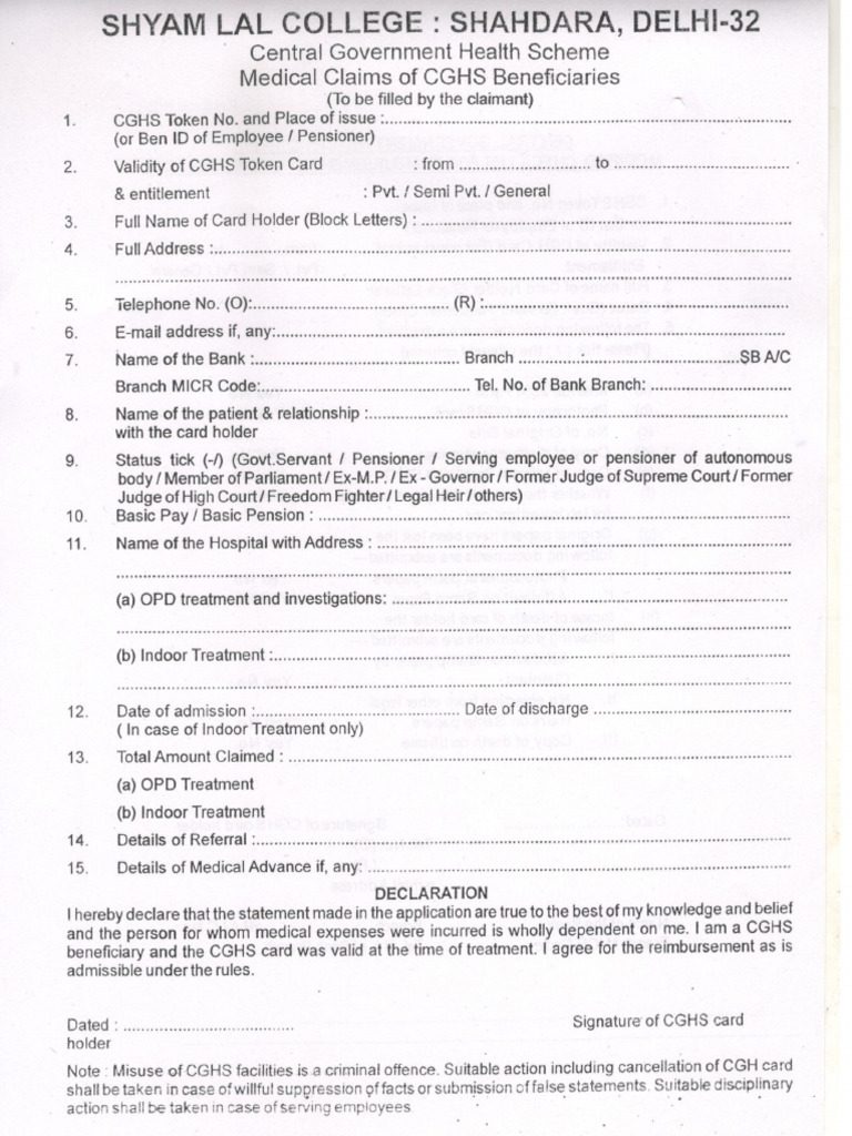 CGHS Form | PDF