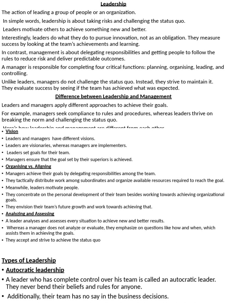 Leadership vs. Management Explained | PDF | Leadership | Goal