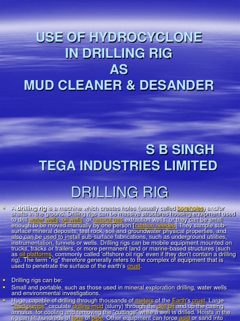 Use of Hydro Cyclone in Drilling Rig As Mud Cleaner | PDF | Drilling ...