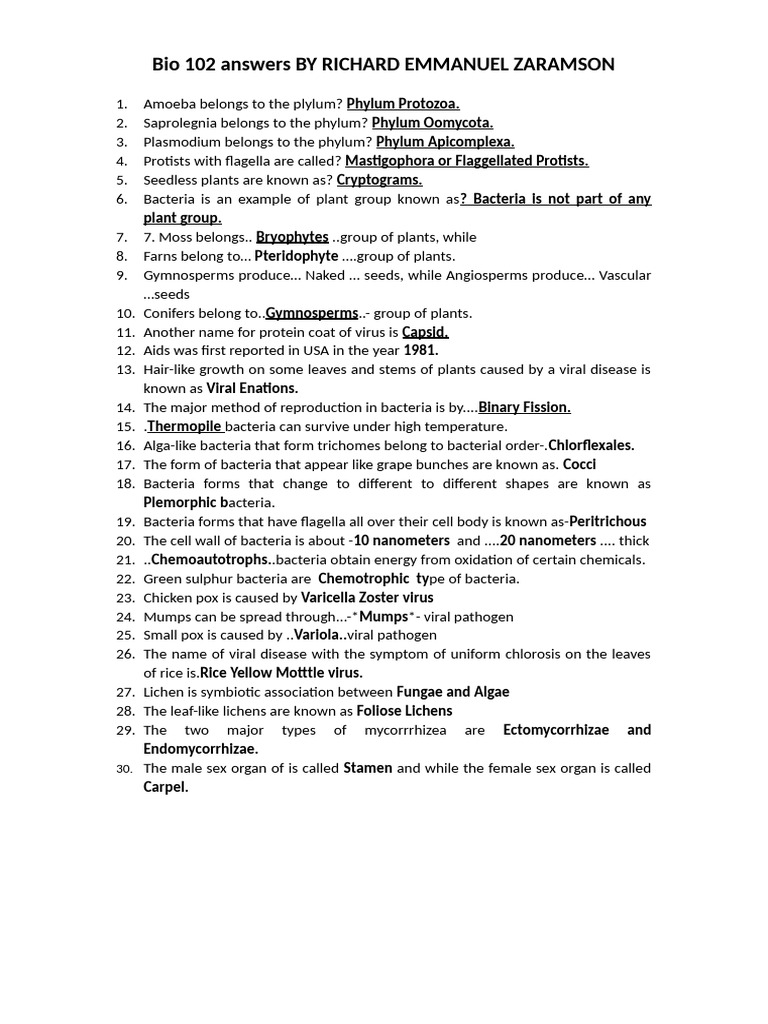 Bio 102 and by Richard Emmanuel Zaramson | PDF
