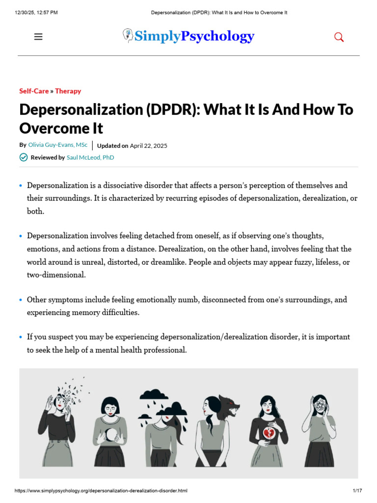 Depersonalization (DPDR)_ What It is and How to Overcome It | PDF ...