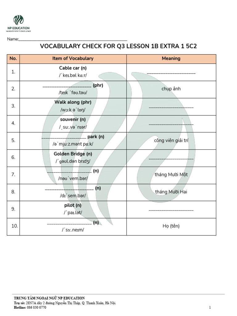 q3l1b Extra 1 - Vocab Check | PDF