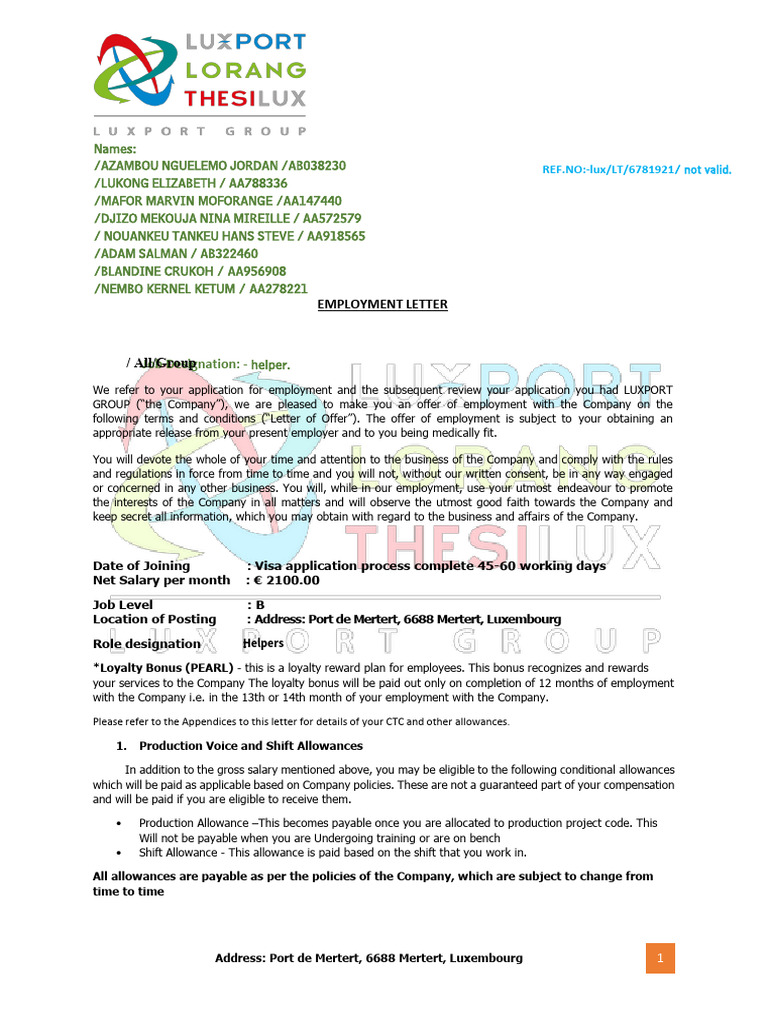 769315485 Nembo Luxport Group Employment Letter(1) | PDF | Employment ...
