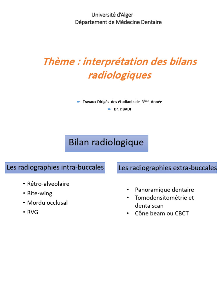 Interprétation des bilans radiologiques dentaires | PDF ...