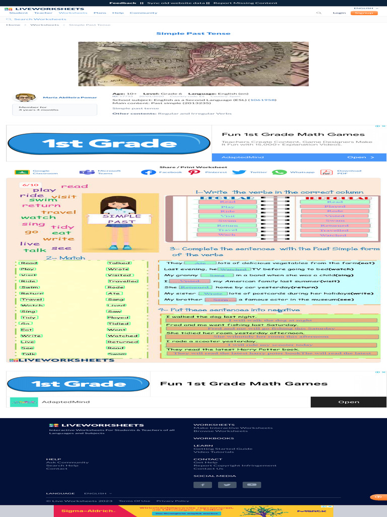 Simple Past Tense Activity Live Worksheets | PDF | Linguistics