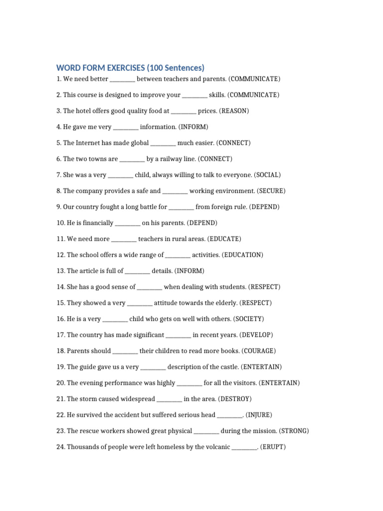 Word Form Exercises With Key | PDF | Volcano