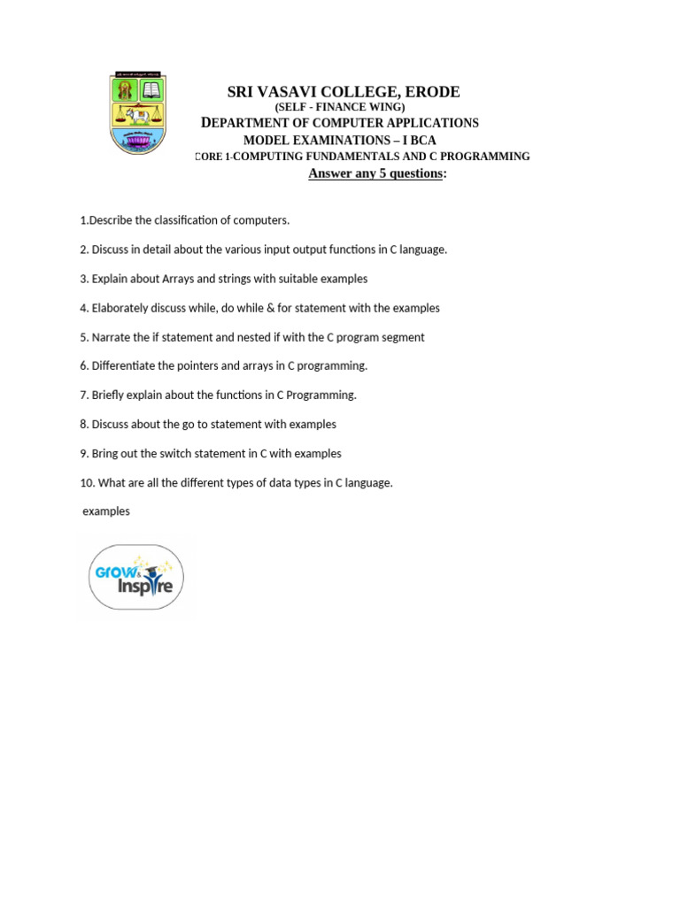 C Test Questions | PDF