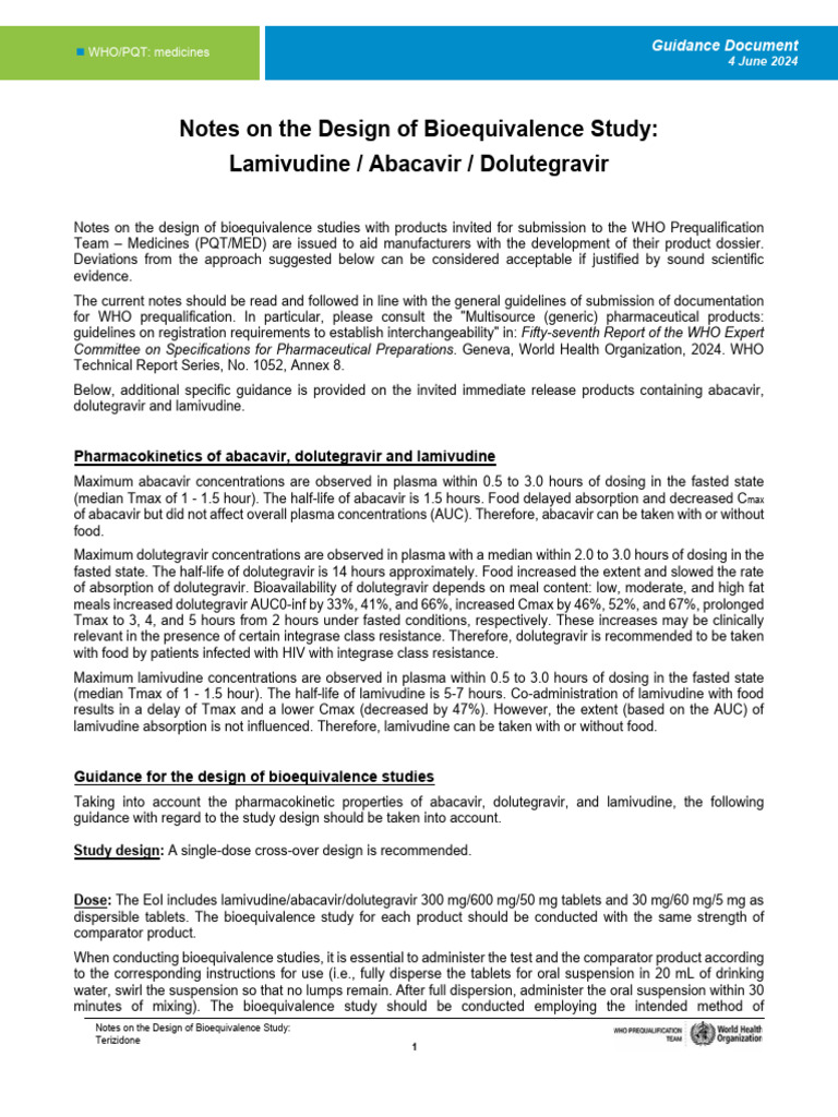 Bioequivalence Study Guidance for WHO | PDF | Drugs | Pharmacology