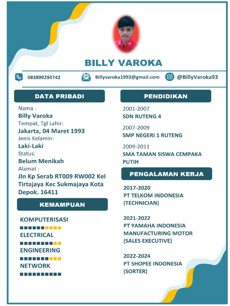 CV Lamaran Kerja Billy | PDF
