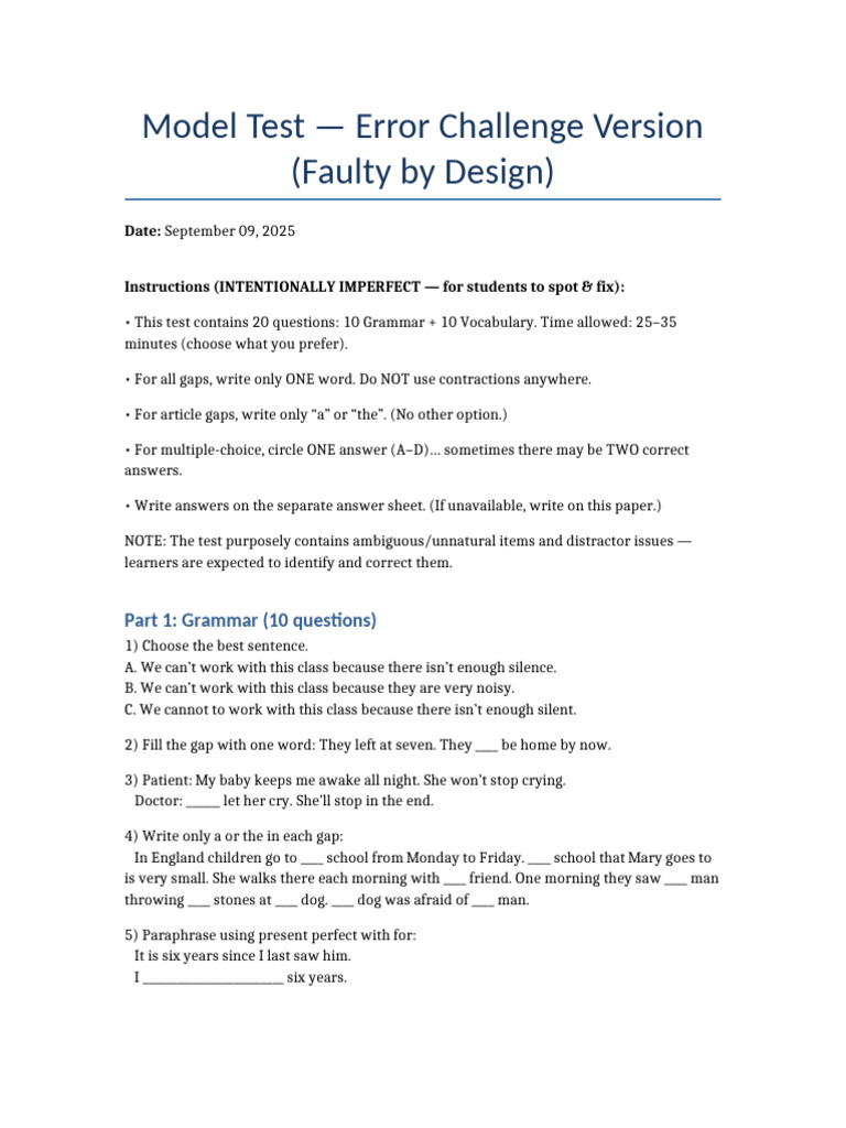Model Test Error Challenge Version | PDF | Linguistics