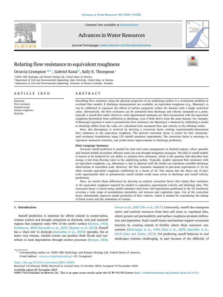 flow resistance | PDF | Discharge (Hydrology) | Surface Runoff