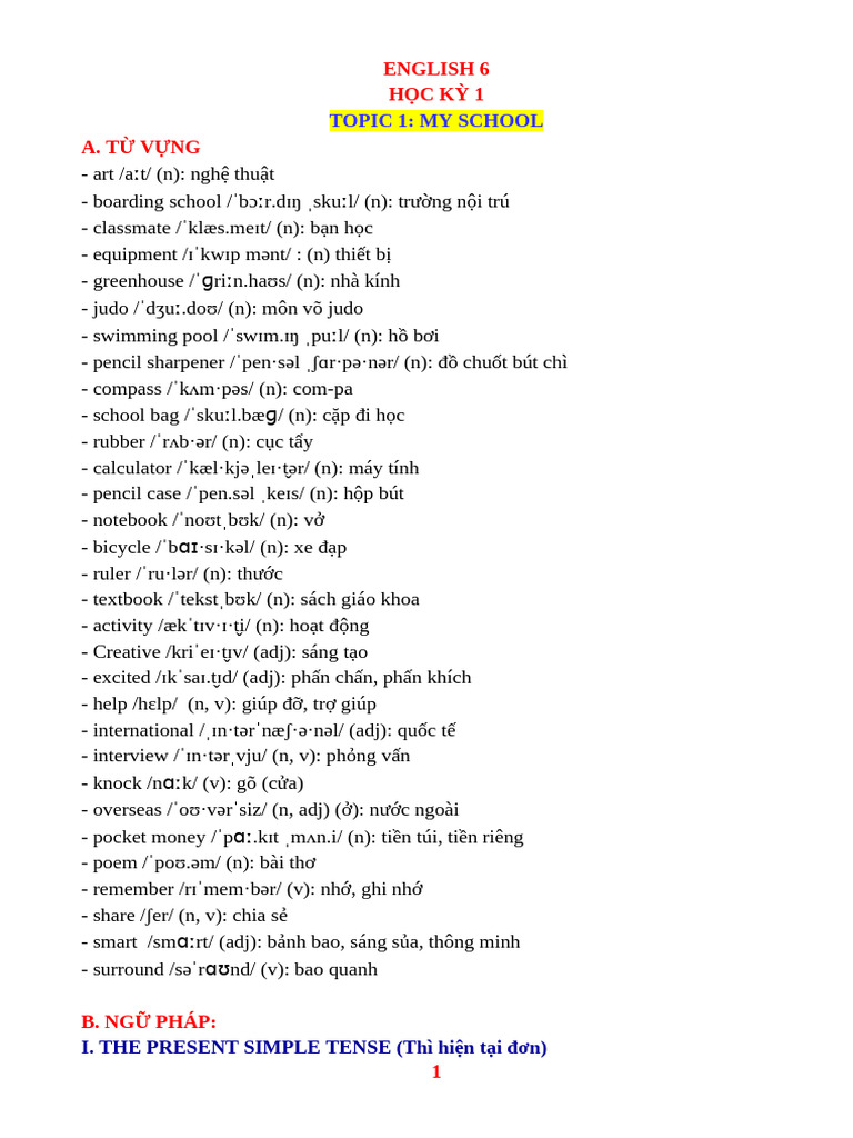 Bai Tap Anh 6 Hk 1 | PDF