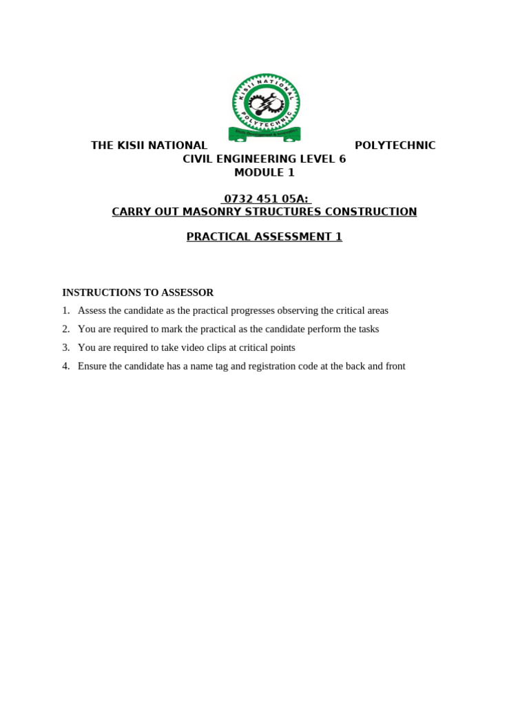 Masonry Structures Construction Practical 1 Checklist (1) | PDF