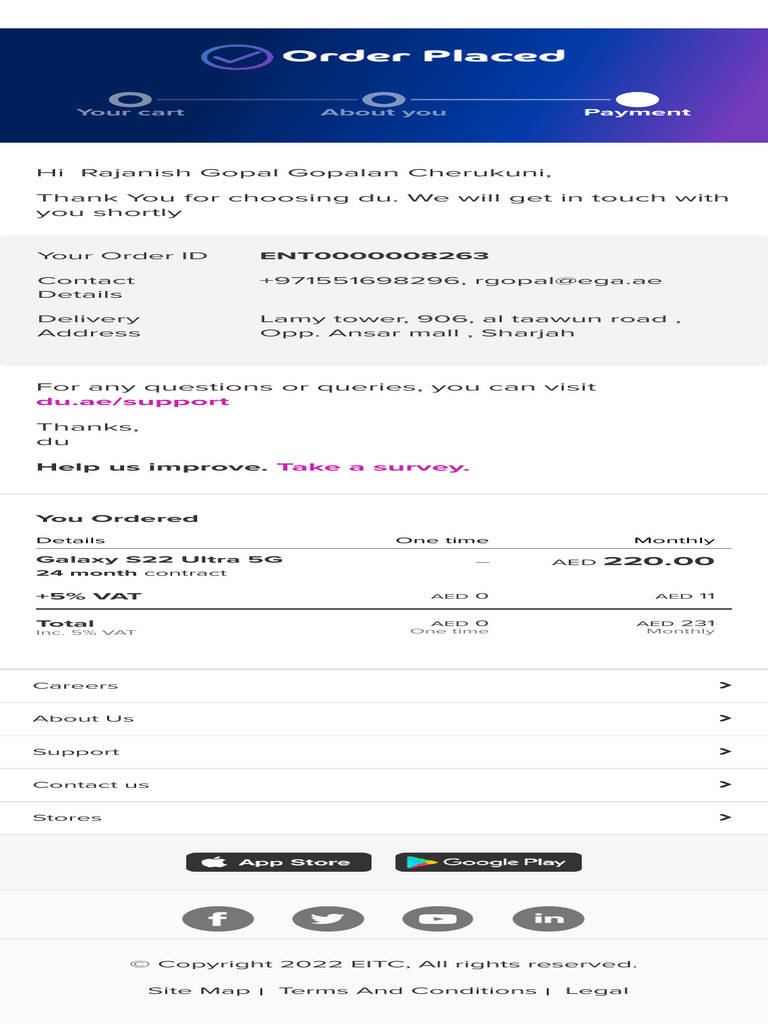 Order Confirmation Shop.du.Ae | PDF