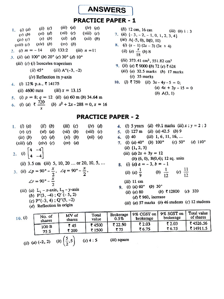 Answers For Practice Papers 1 To 51 | PDF