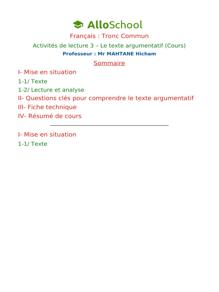 Comprendre le Texte Argumentatif | PDF