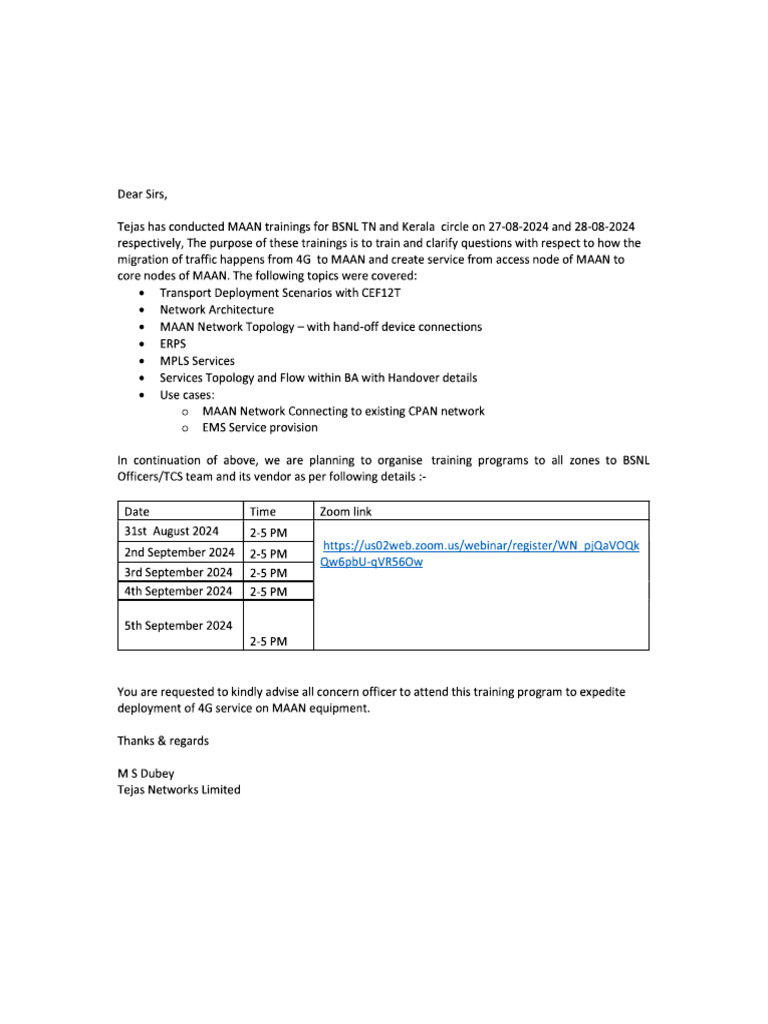 Training Dates | PDF