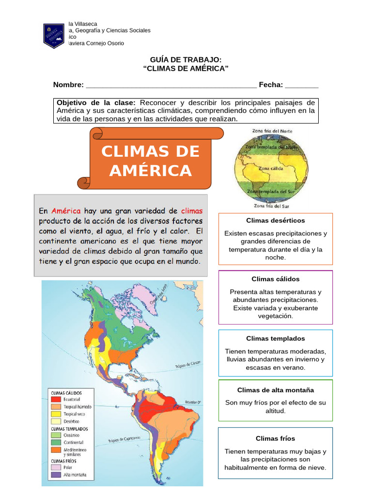 Climas de América: Guía para 4° Básico | PDF | Clima | Clima templado