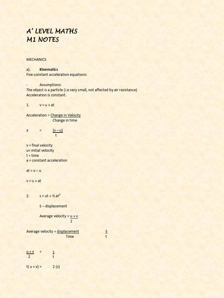 A-Level Mechanics: Kinematics Notes | PDF | Velocity | Force