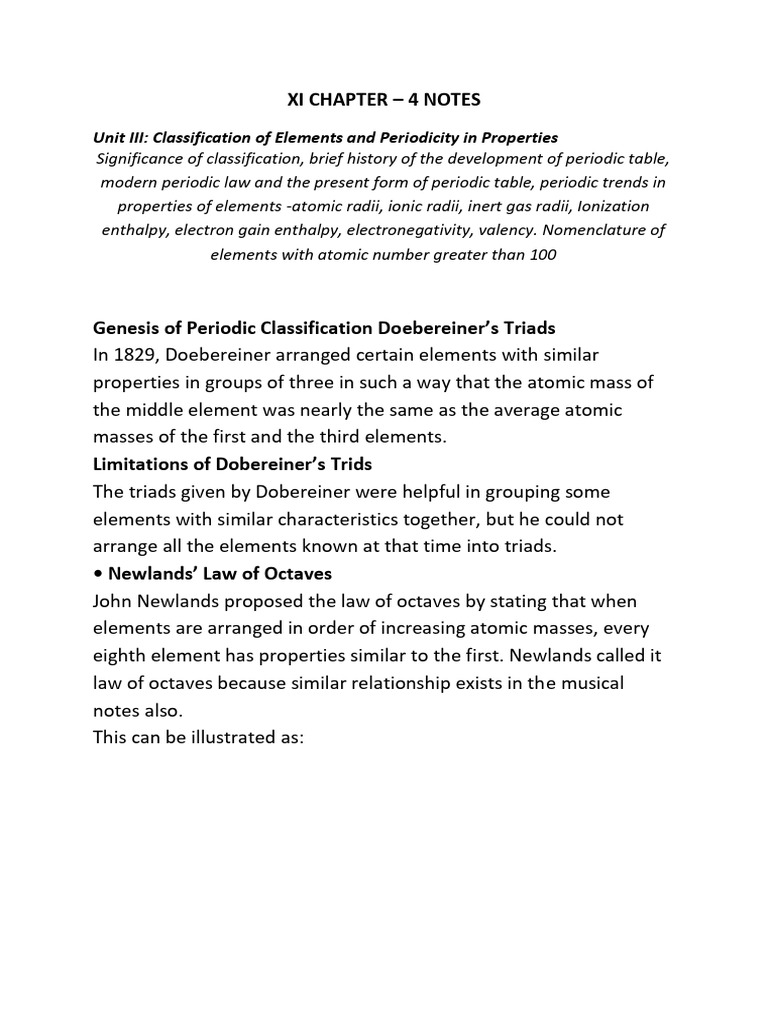 XI CH.3 NOTES | PDF | Periodic Table | Ion