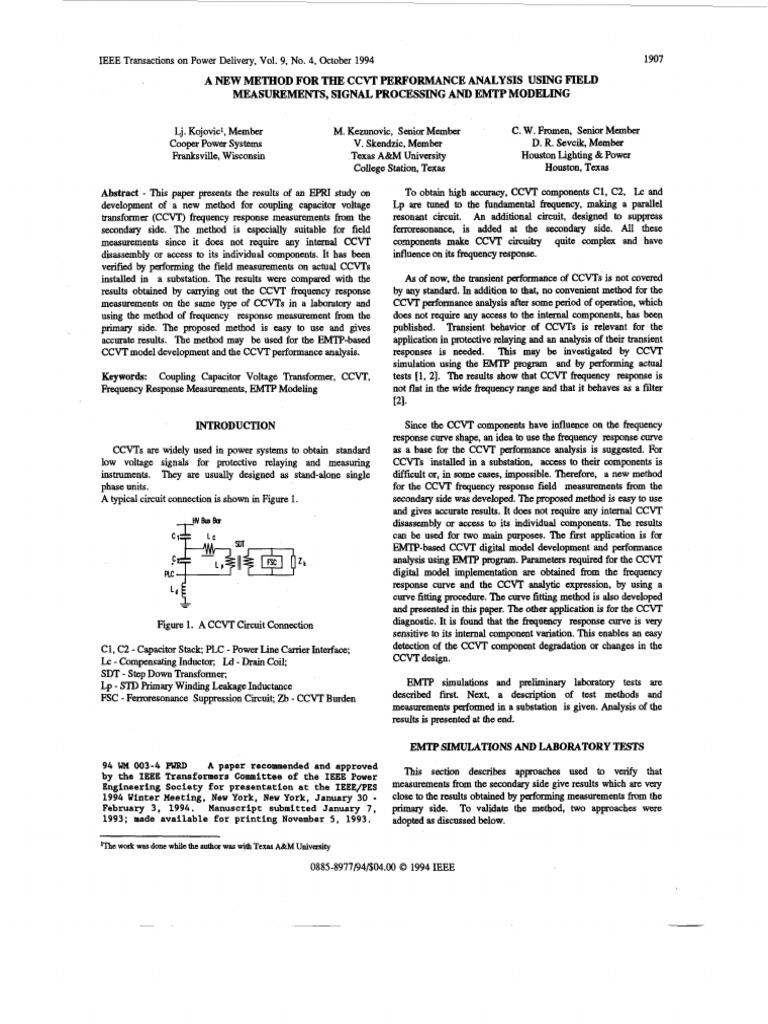 CCVT Performance Analysis Method | PDF | Capacitor | Resistor