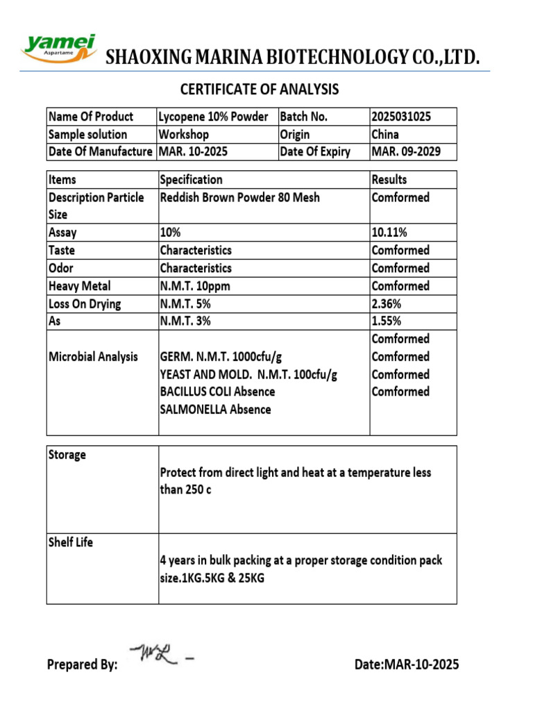 Lycopene Powder 10% | PDF