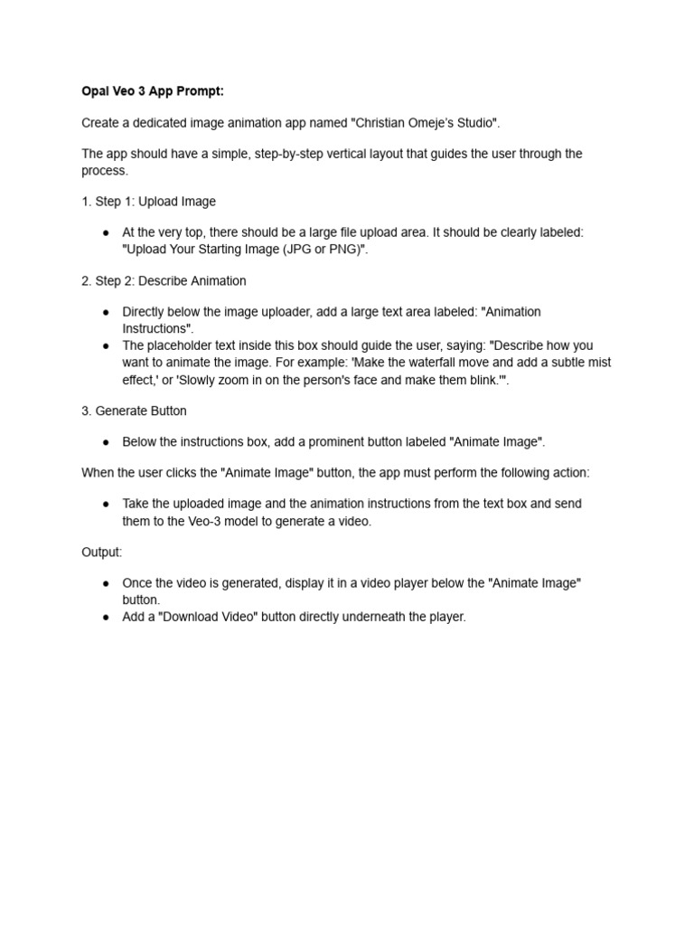 Opal Veo 3 App Prompt. | PDF
