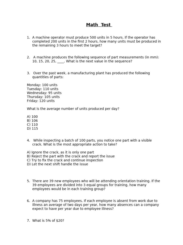 Candidate Math Test | PDF