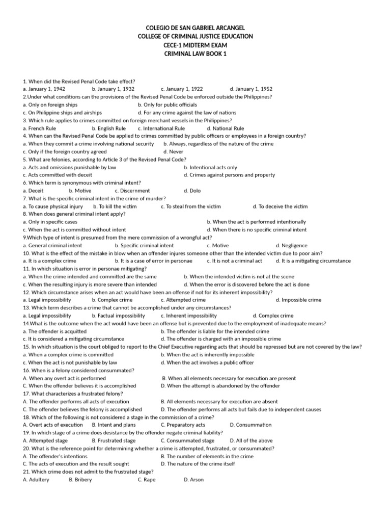 Cece 1 Midterm Exam | PDF | Crimes | Crime & Violence