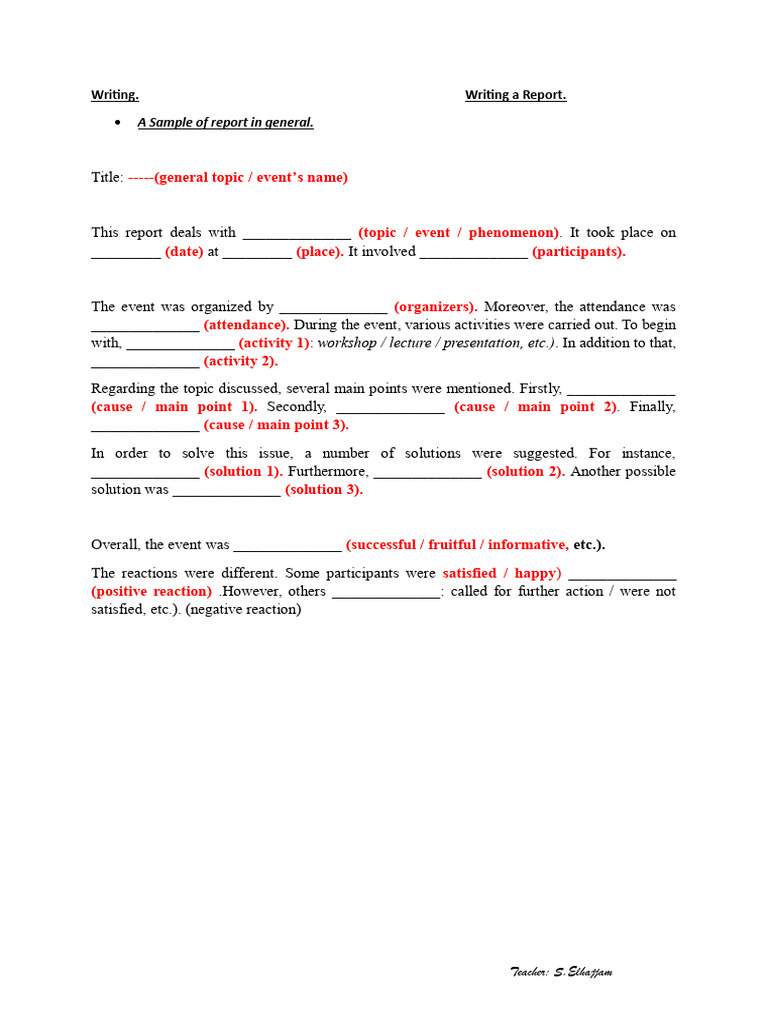 A Sample of Writing A Report. 2nd Year Bac | PDF