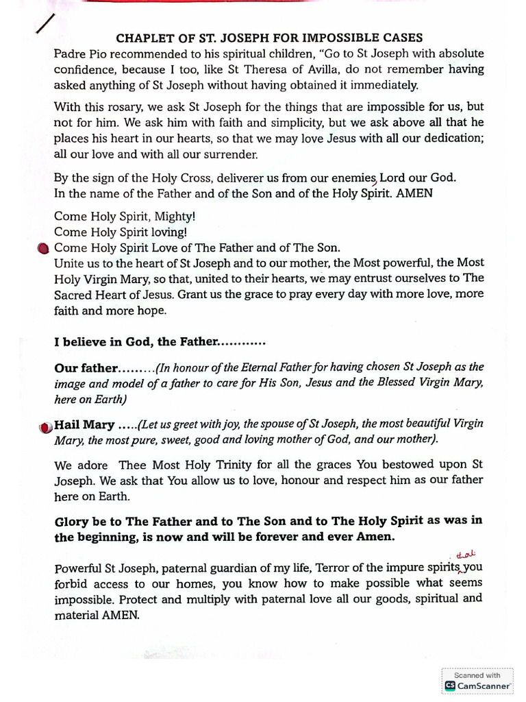 St. Joseph Chaplet For Impossible Cases. | PDF