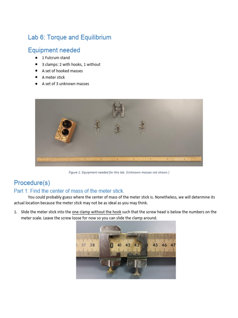 Lab 6 Center of Mass Torque Equilibrium 2 PDF | PDF | Weighing Scale ...