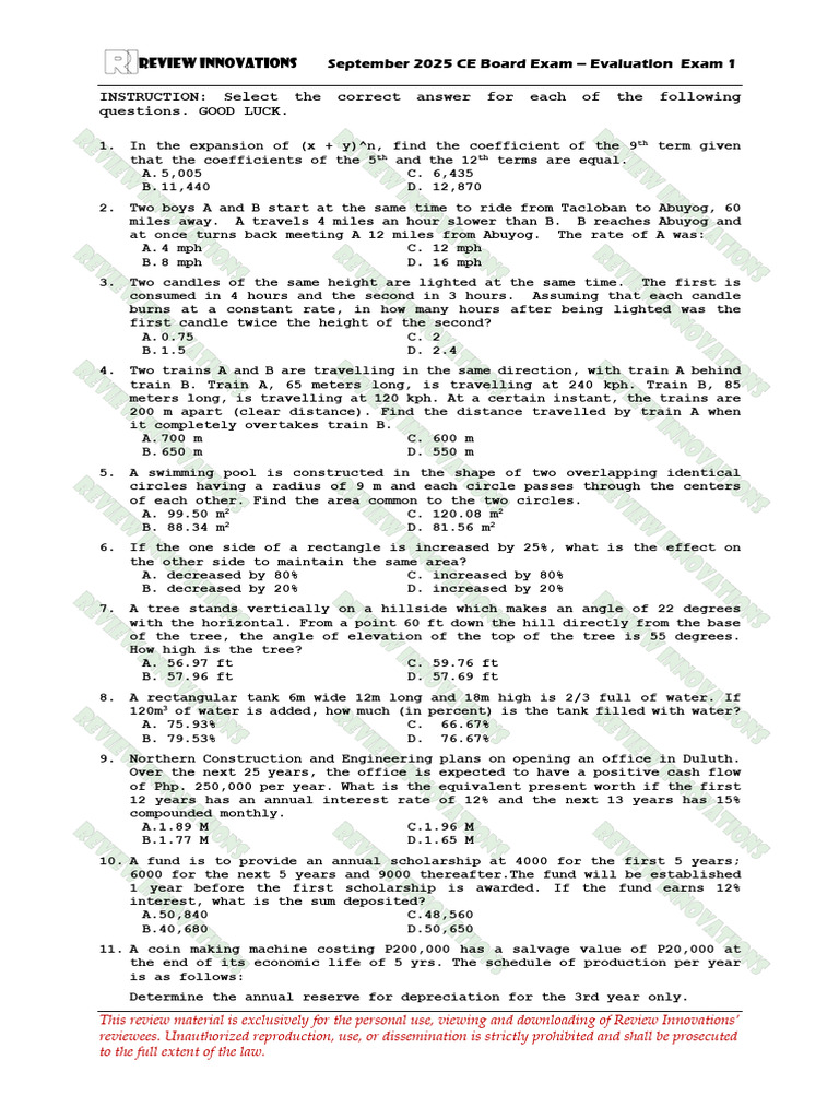 September 2025 CE Board Exam Review | PDF