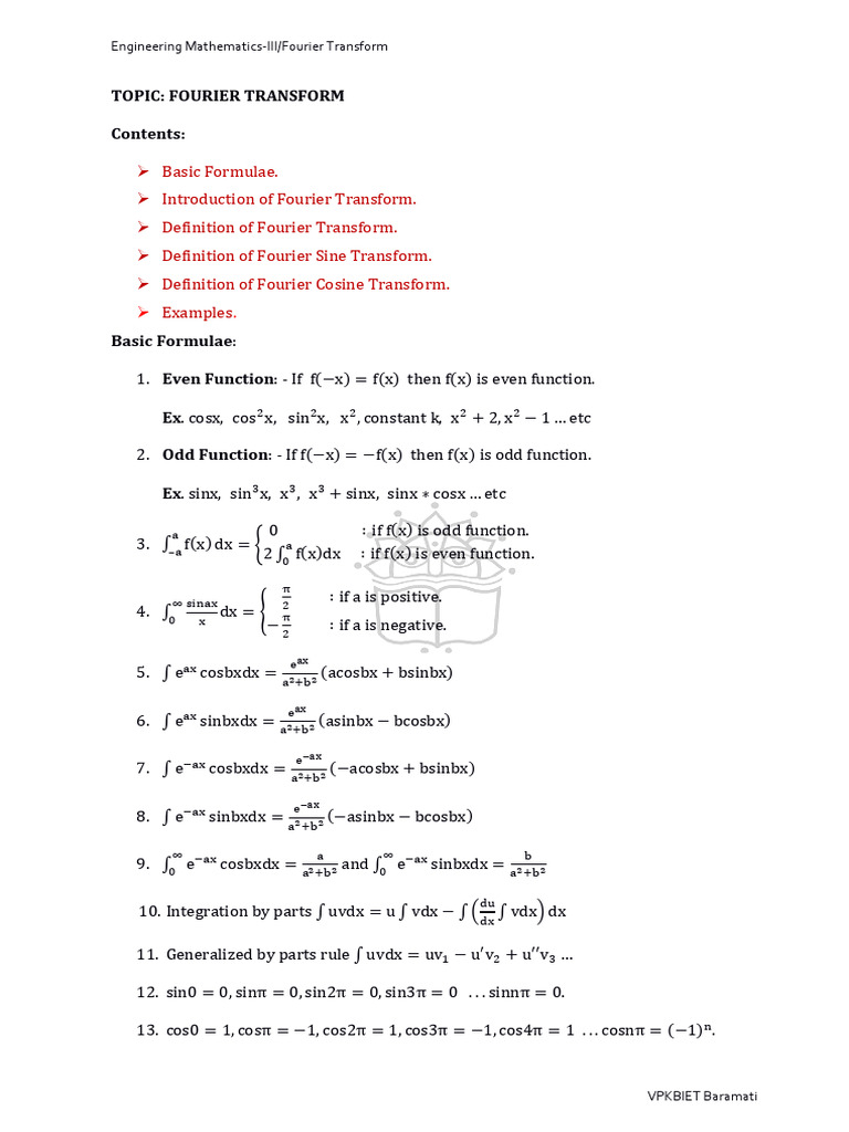 Notes Fourier Transform | PDF | Function (Mathematics) | Trigonometric ...