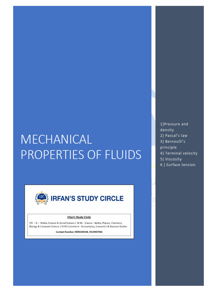 Mechanical Properties of Fluids Explained | PDF | Fluid Dynamics ...