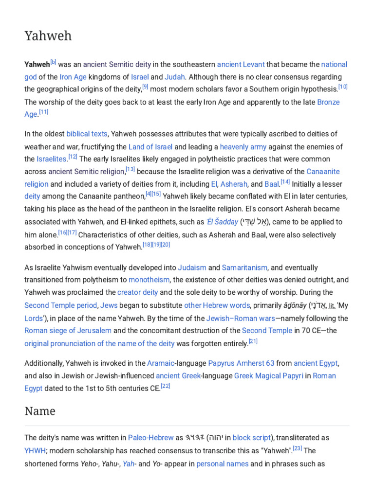 Yahweh - Wikipedia | PDF | Yahweh | Israelites