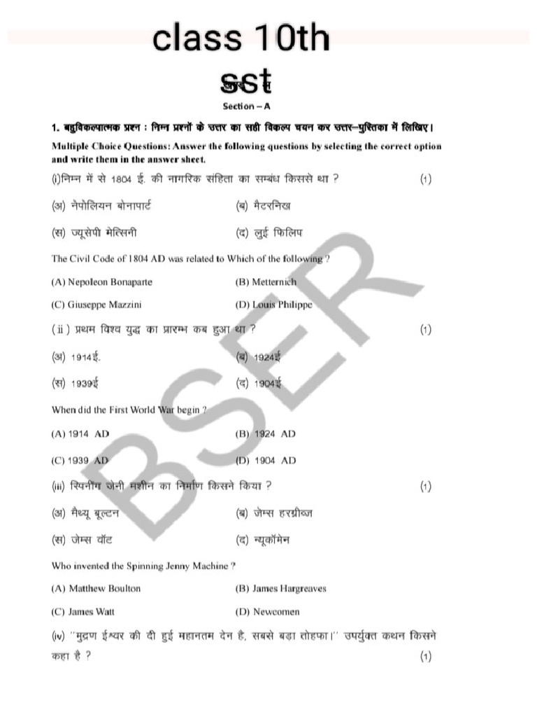 Class 10th RBSE SST Modal Paper | PDF