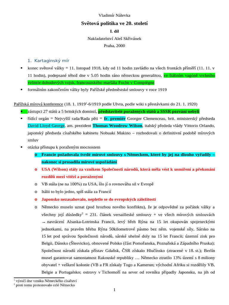 Světová politika ve 20. století I. a II. – Vladimír Nálevka | PDF