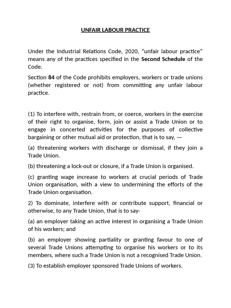 Unfair labour practice | PDF | Trade Union | Strike Action