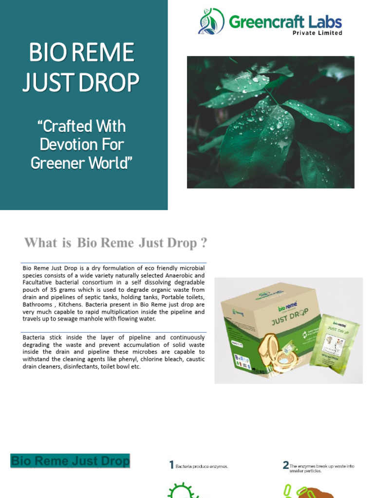 Bioreme Just Drop PPT | PDF | Bacteria | Toilet