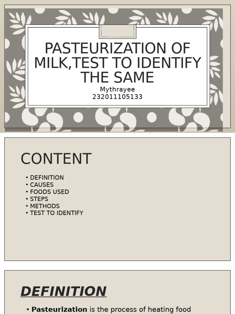 Milk Pasteurization Process & Testing | PDF | Milk | Foods