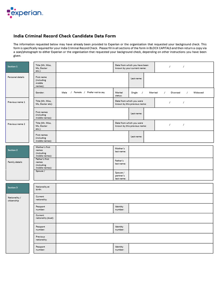 India Criminal Record Check Form | PDF | Nationality