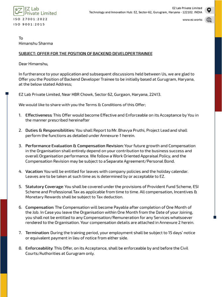 20251126_Offer Letter_Traineeship_Himanshu Sharma | PDF | Computer ...